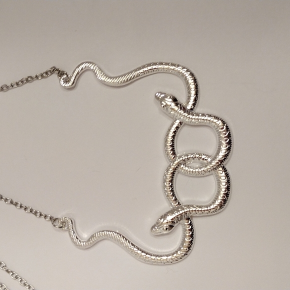 Jewelry | 2xhp Nwt Goth Silver Serpentine Coiled Double Snakes Necklace ...